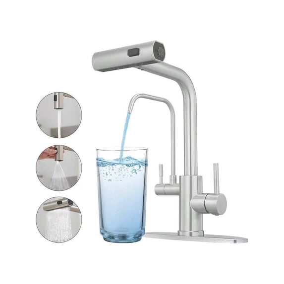 Black Kitchen Faucets With Pull Down Sprayer, Waterfall Kitchen Sink ...