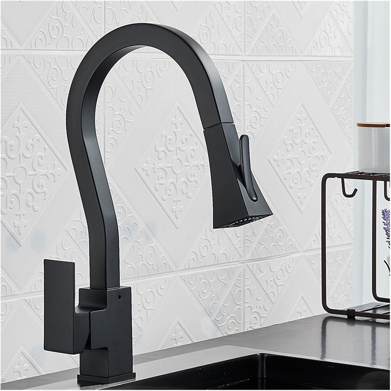 Black Kitchen Faucets Square Pull Out Kitchen Sink Hot Cold Water Mixer ...