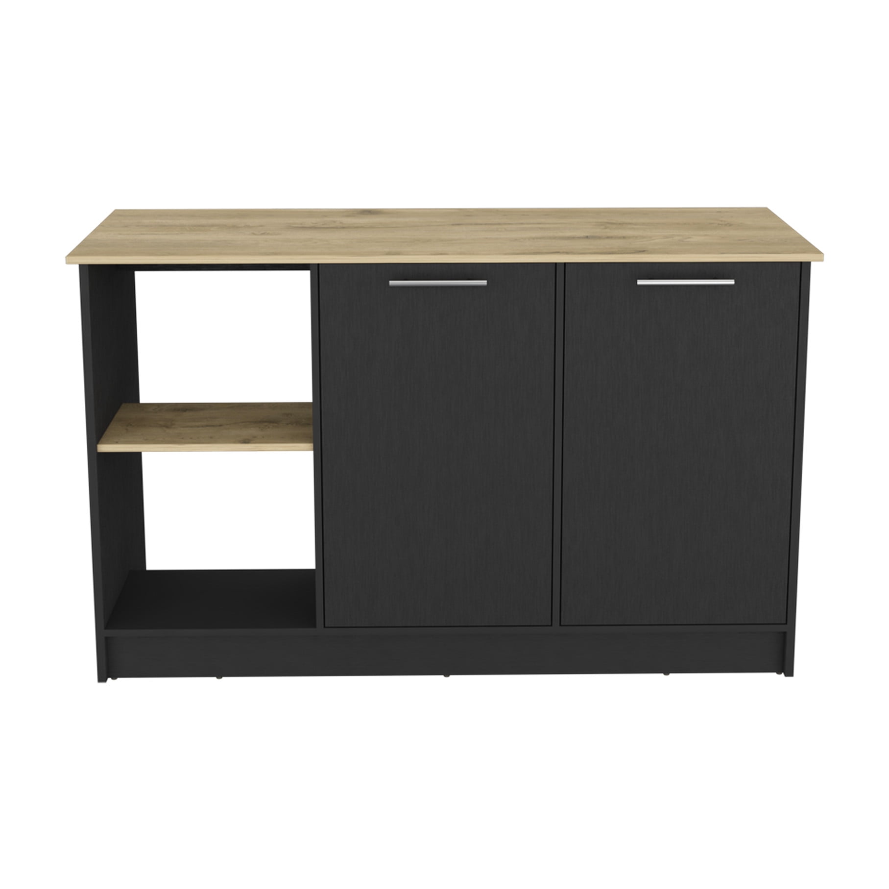 Black / Kitchen Island - 59"x25.1" Work Surface And Storage Cabinetry ...