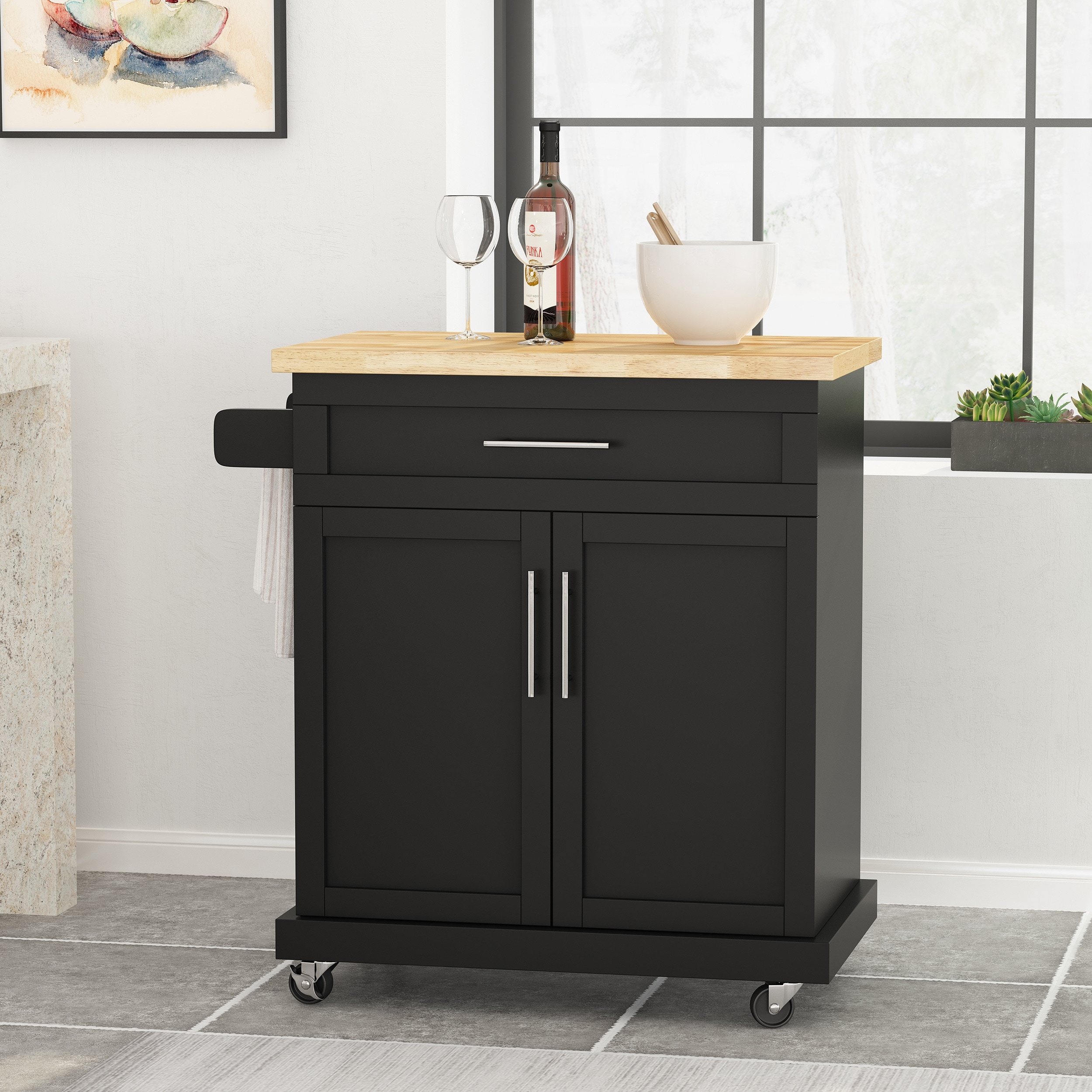 Black Kitchen Island Carts with Darwer - Walmart.com