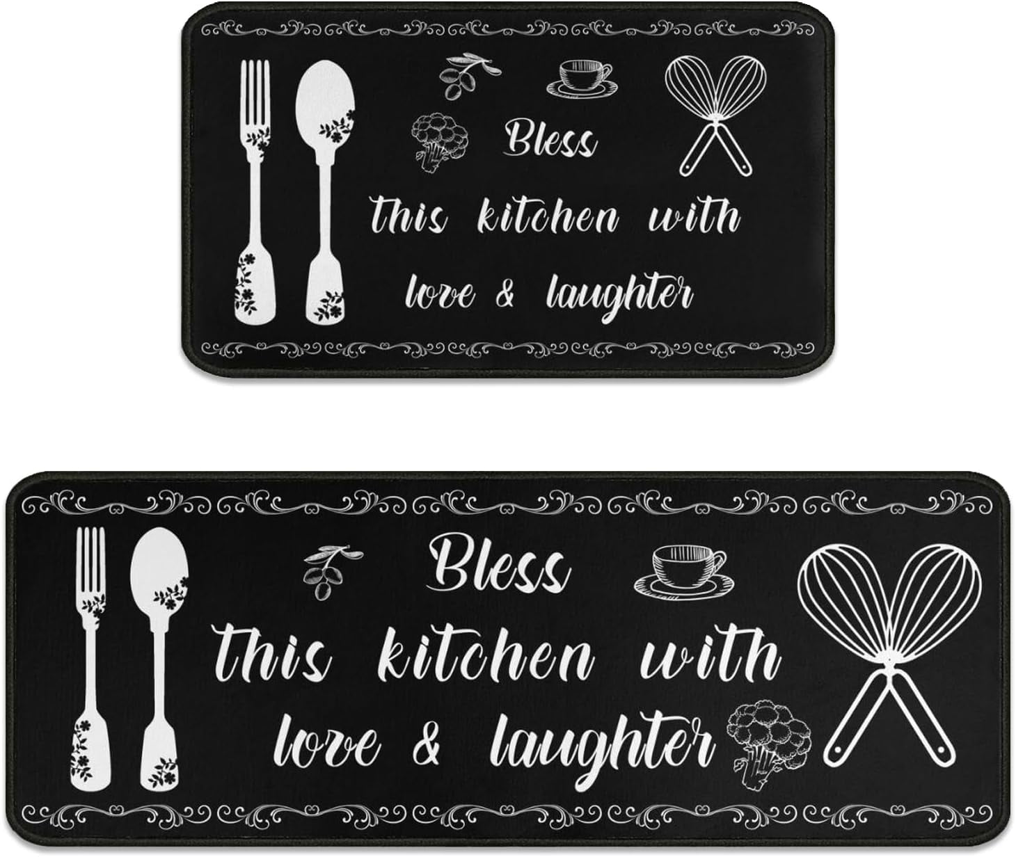 Black Kitchen with Love Kitchen Rugs 2Pcs Kitchen Floor Mats for ...