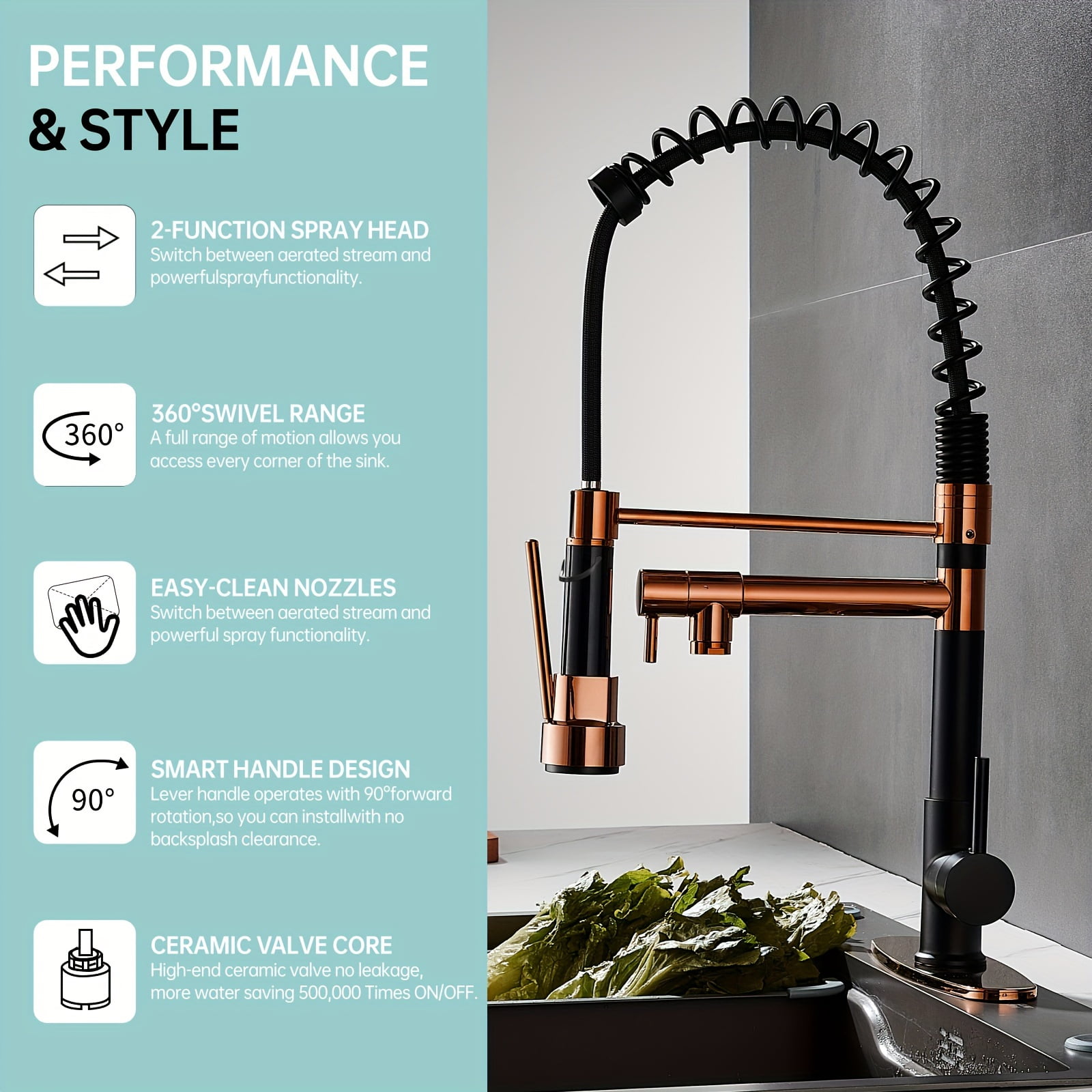 Black Kitchen Multi-function Spring Rotating Faucet With Base Plate ...