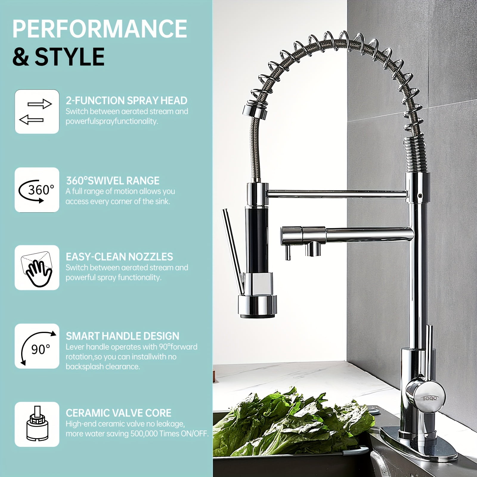 Black Kitchen Multi-function Spring Rotating Faucet With Base Plate ...