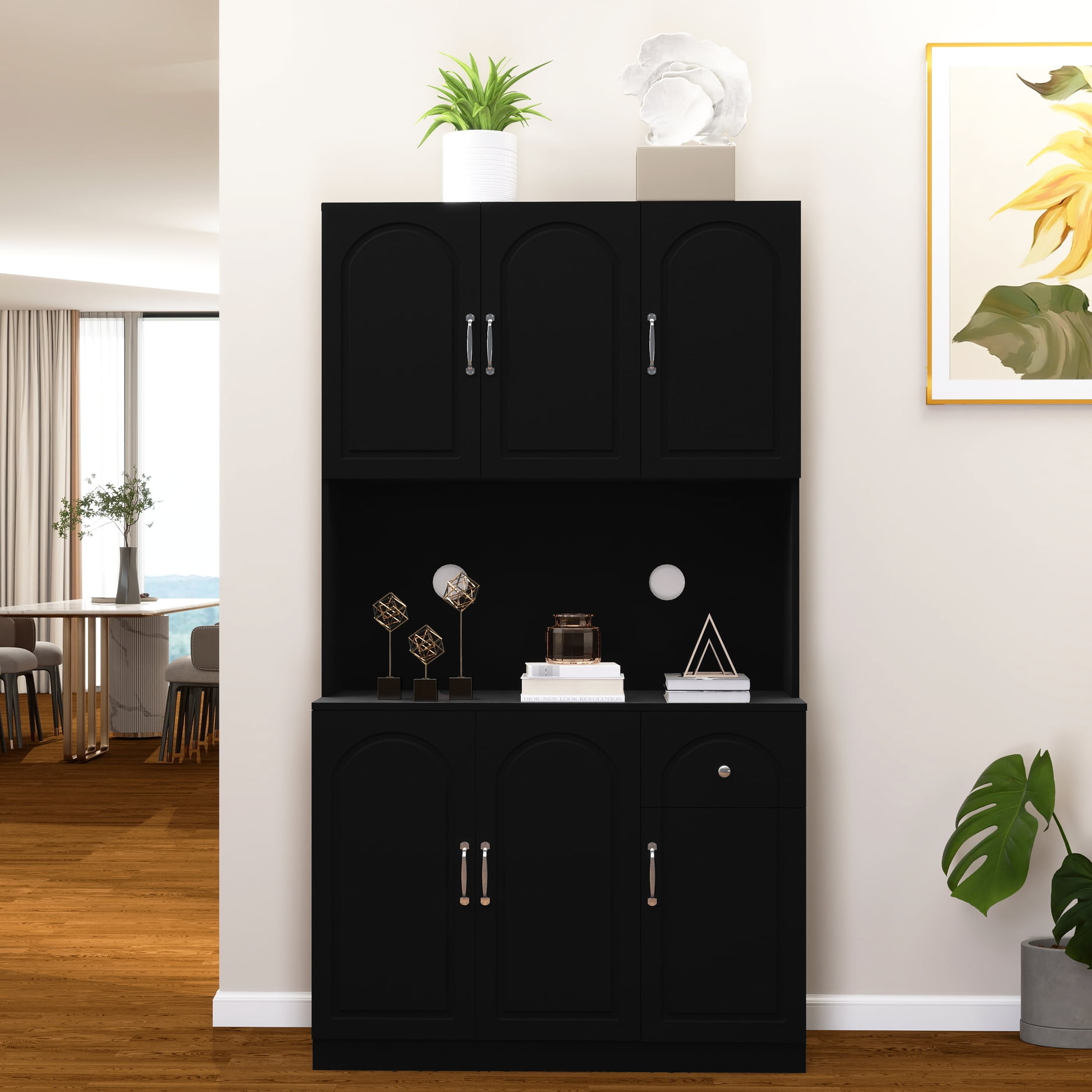 Black Kitchen Pantry With Surface Coating - Storage Cabinet Ample Space ...