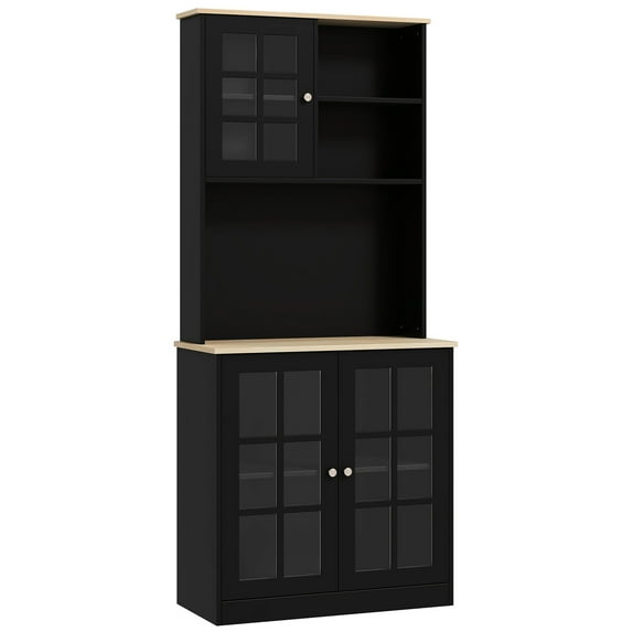 Black Kitchen Pantry with Removable Shelf and 2 - tier Open Shelf ...