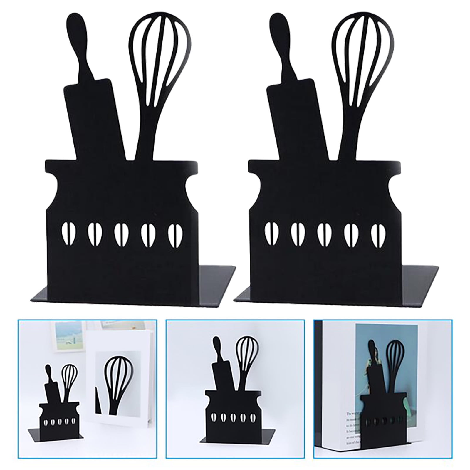 Black Kitchen Rack 2Pcs Metal Holloway L Shaped Bookends Students ...