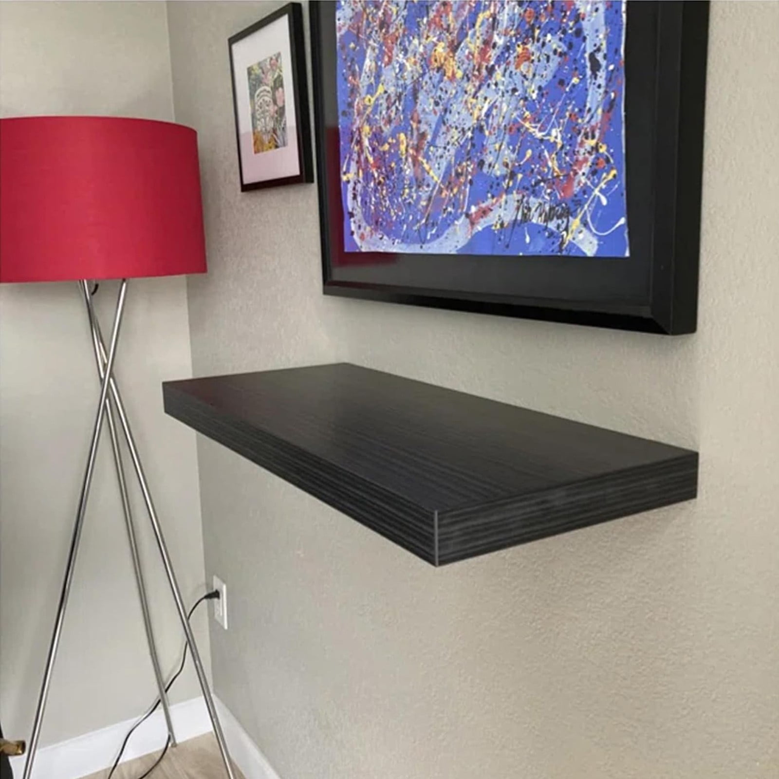 Black Kitchen Rack Floating Storage Shelf Wall Mounted Suspended ...