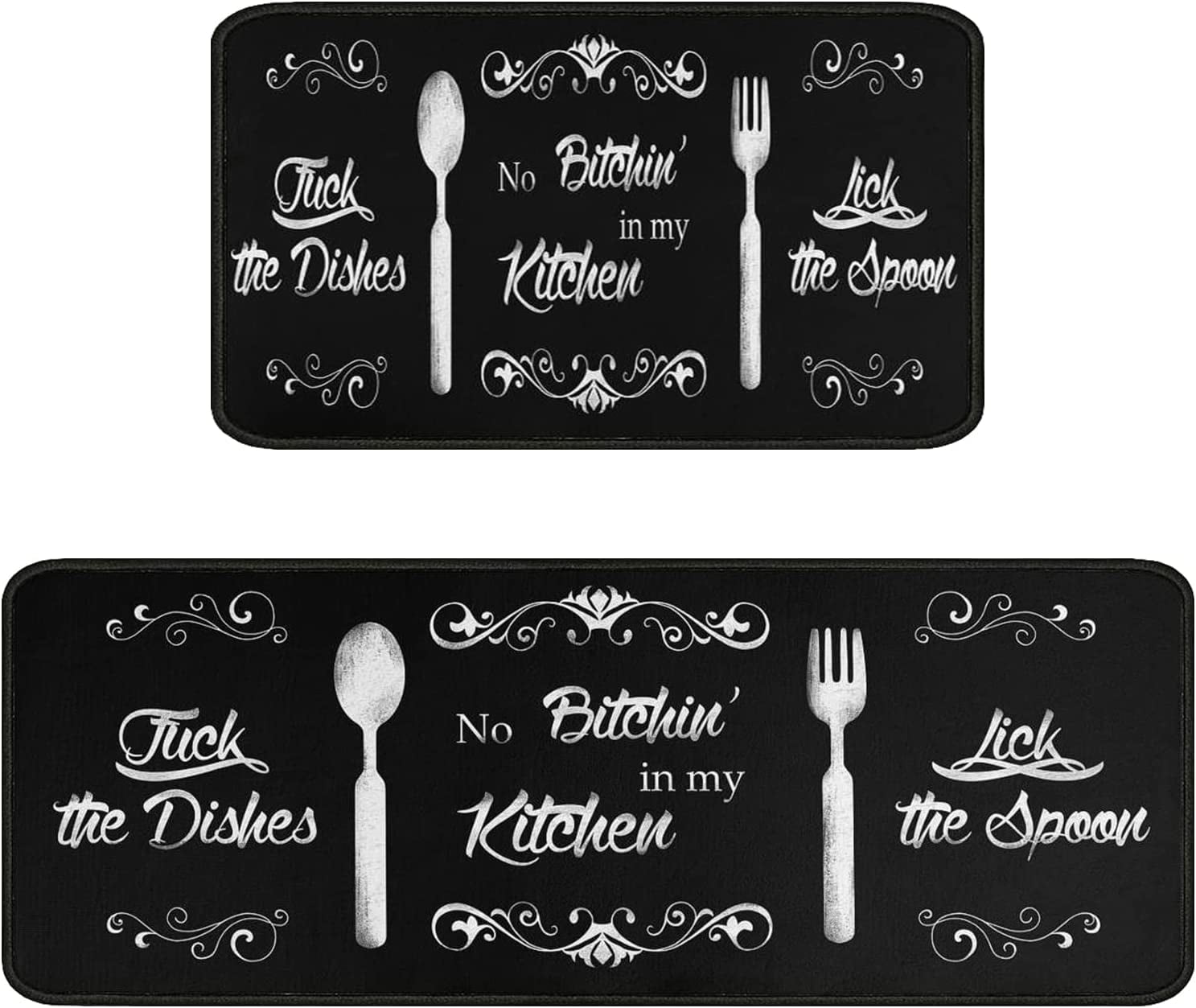Black Kitchen Rugs and Mats Sets of 2,Funny Kitchen Decoration Non-Slip ...
