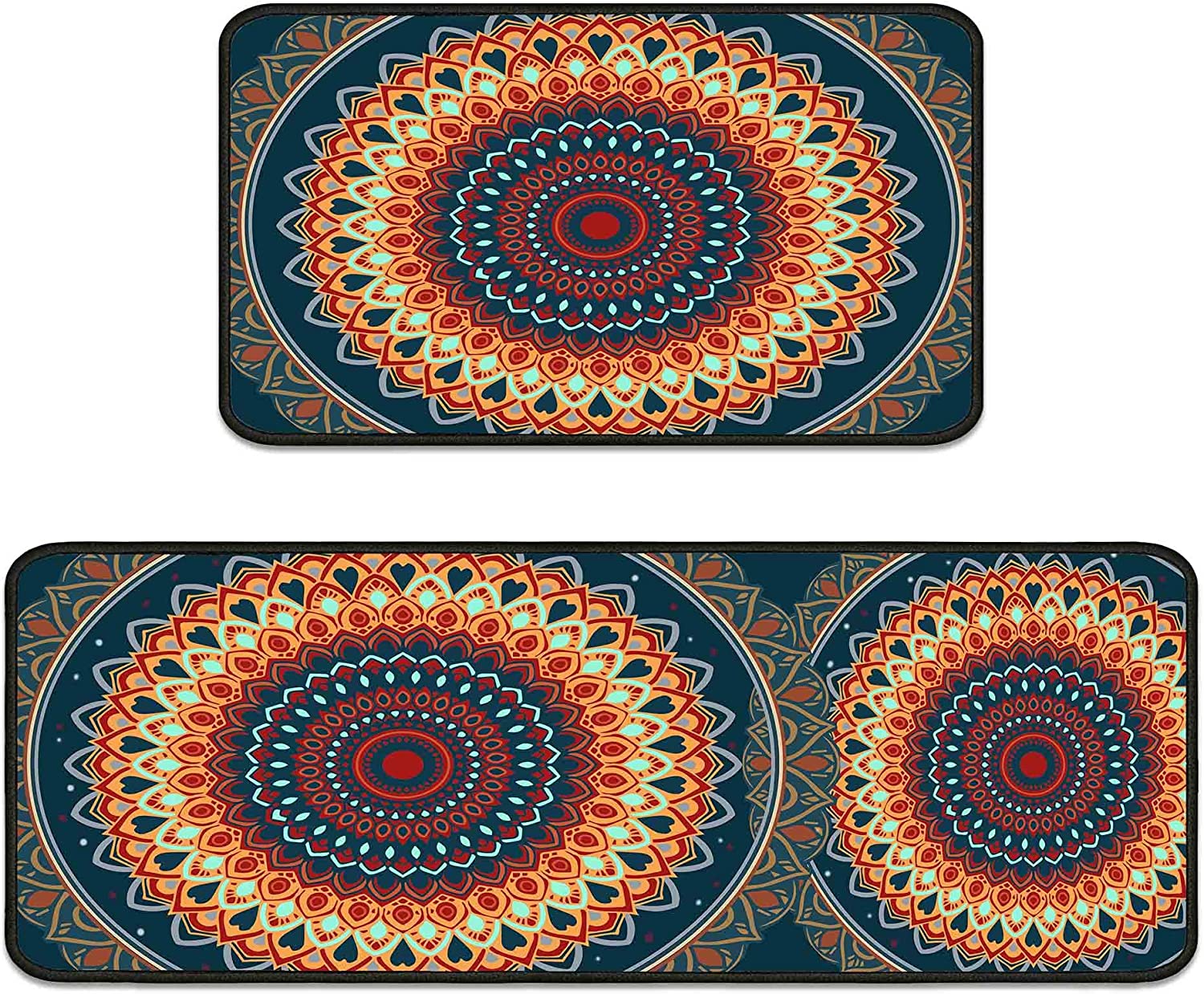 Black Kitchen Rugs Set of 2 - Kitchen Floor Mats Non-Slip Backing ...