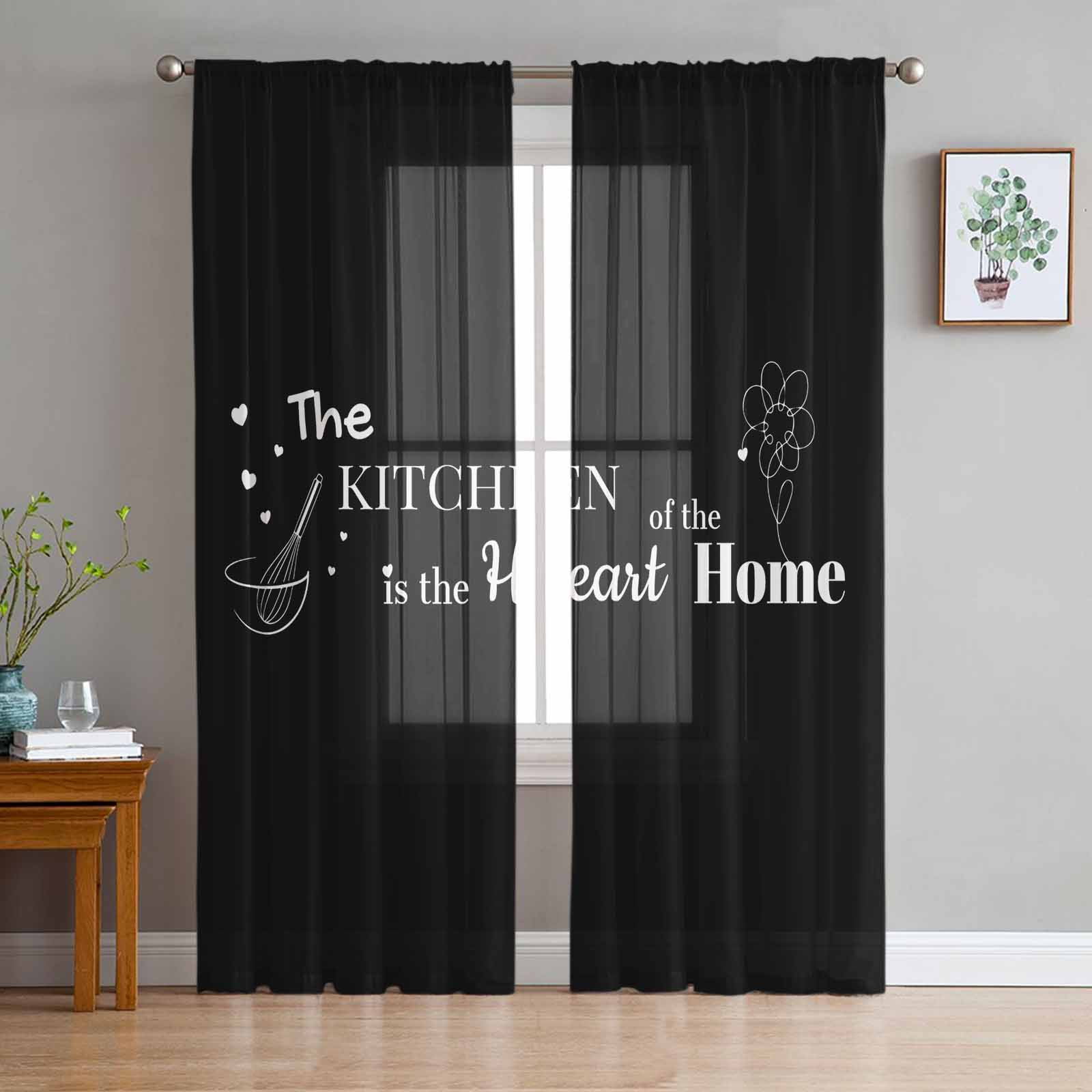 Black Kitchen Sheer Curtains 96 Inches Long 2 Panels Set, Window Sheer ...