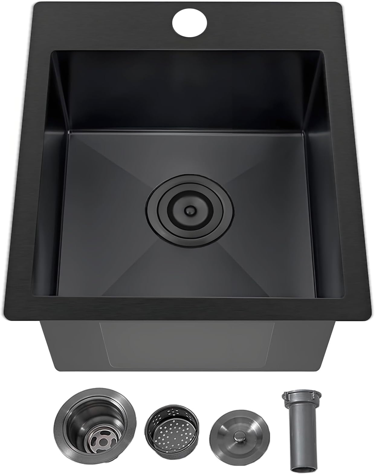 Black Kitchen Sink 15 x 17 inch, Drop in 16 Gauge Stainless Black Bar ...