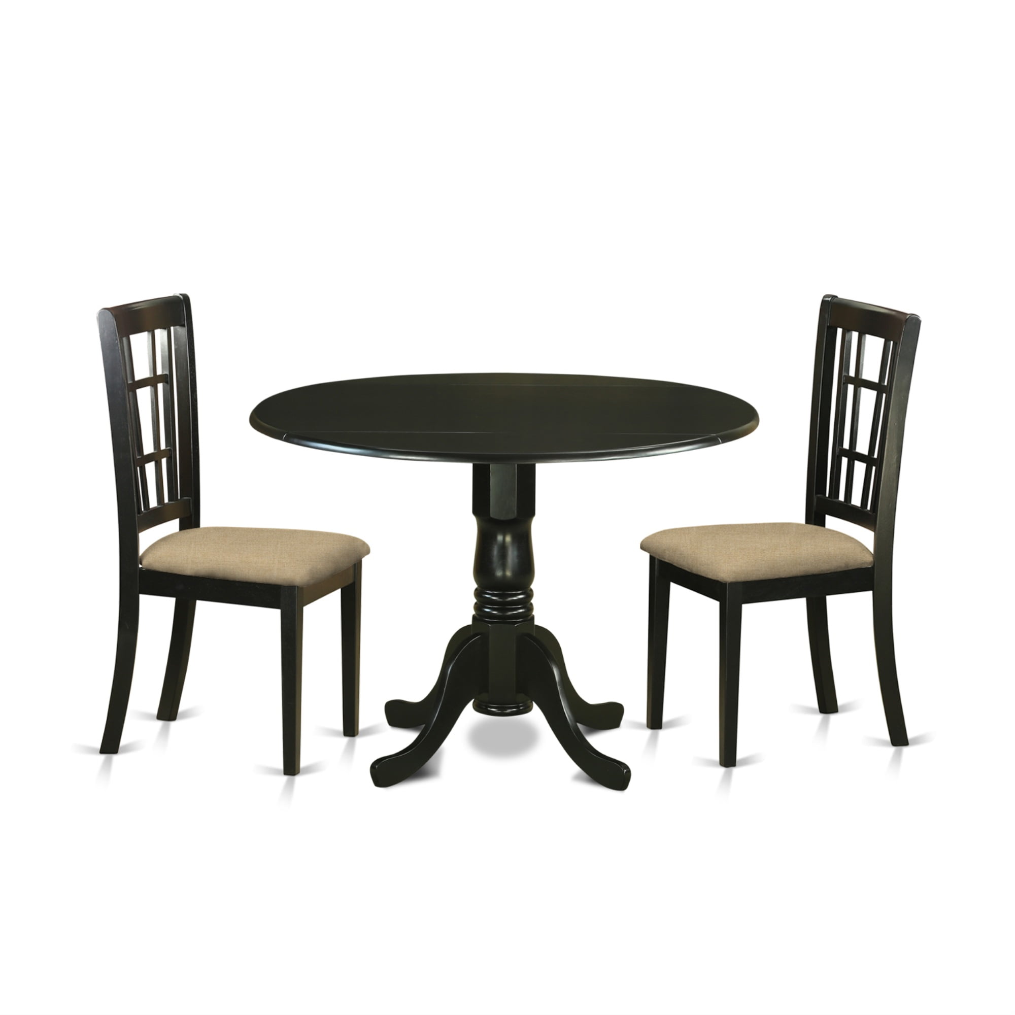 Black Kitchen Table Set - 3 Pc Dining Set for 2 with Pedestal Table and ...