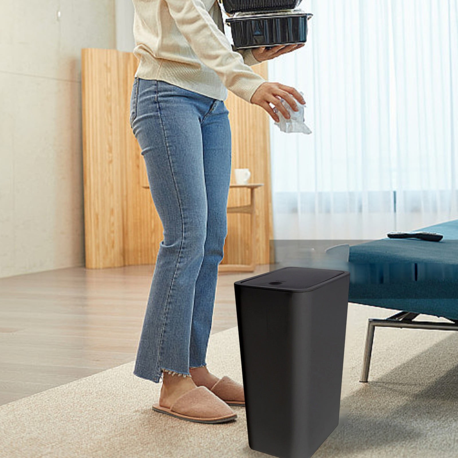 Black Kitchen Trash Can with Lid, 13x8.7x6.1in Plastic Waste Bin, Small ...