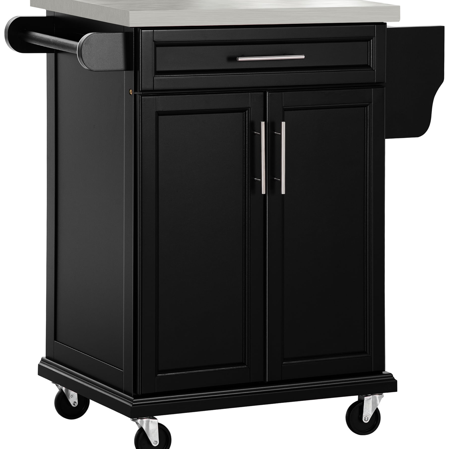 Black Kitchen Trolley With 4 Wheels, Stainless Steel Counter For ...