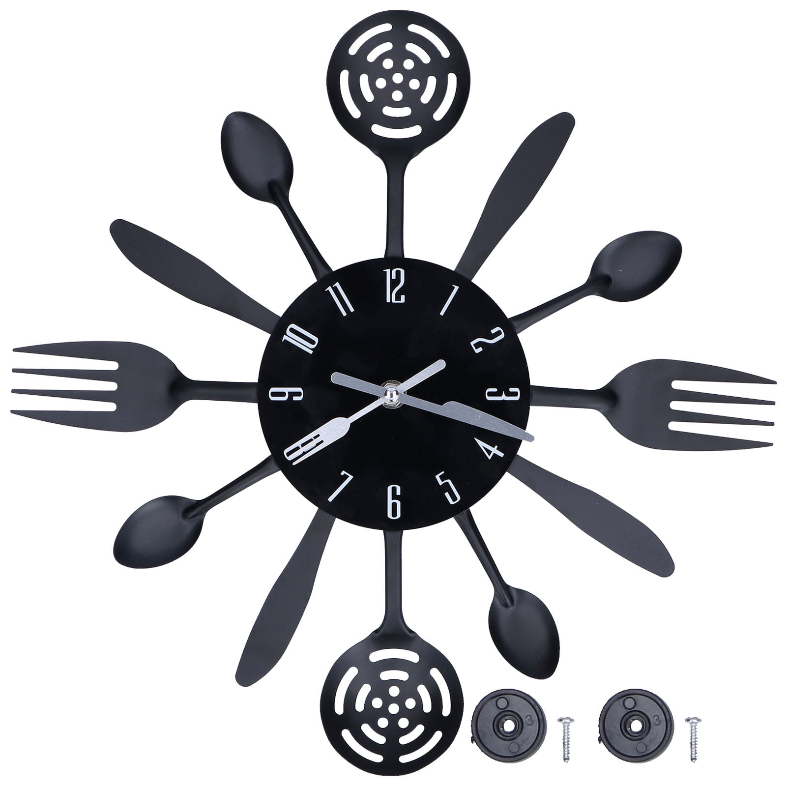 Black Kitchen Wall Clock Removable Modern Cutlery Kitchen Spoon Fork ...