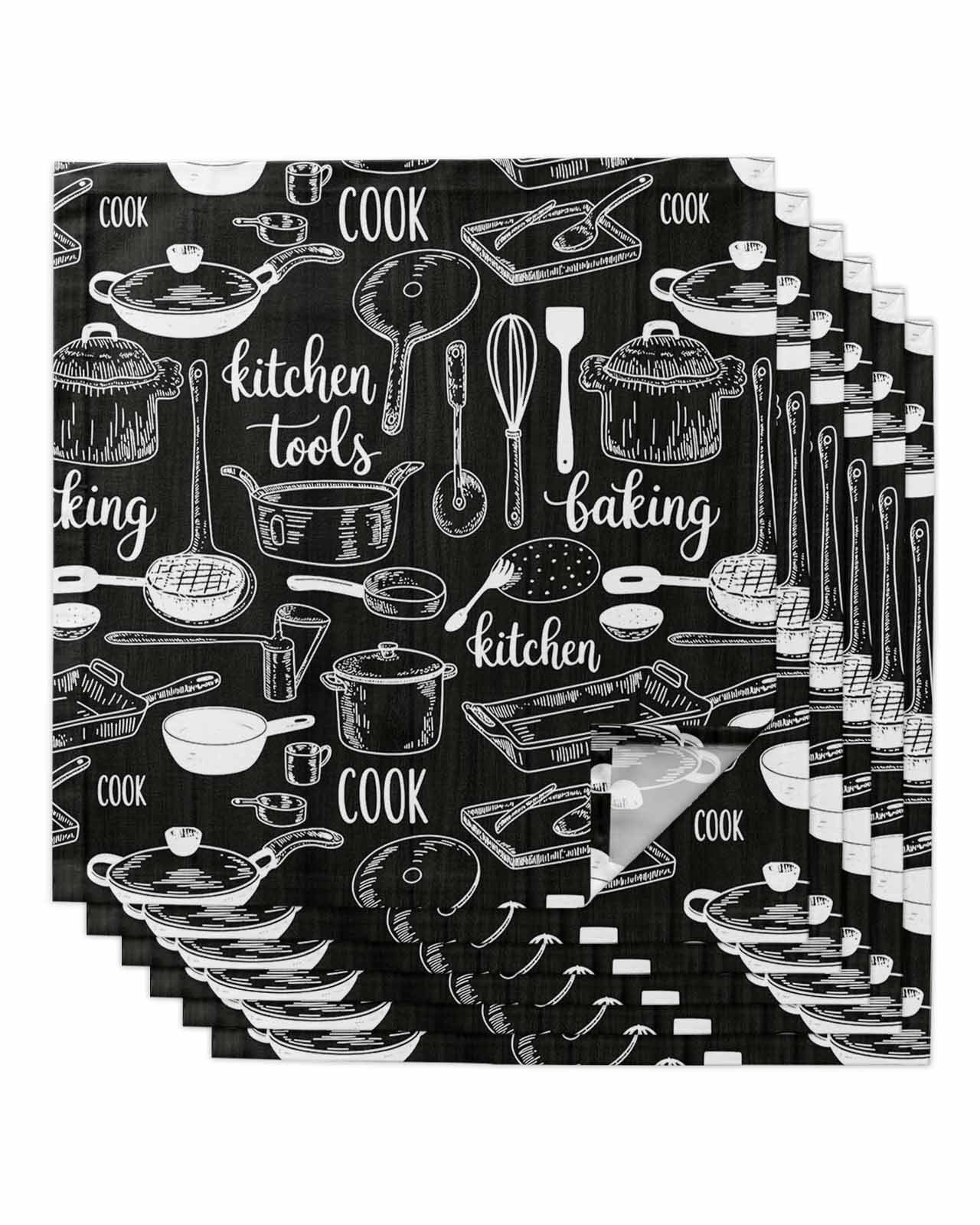 Black Kitchenware Cloth Napkins Set of 6 Reusable Dinner Napkins ...