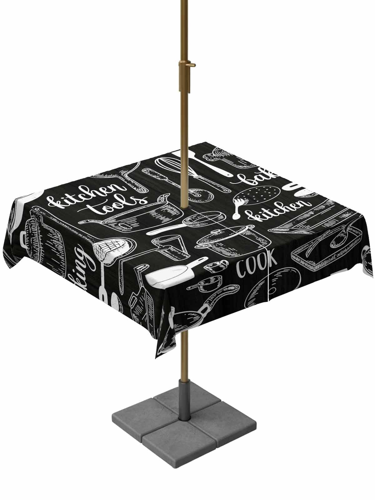 Black Kitchenware Table Cloth Rectangle Outdoor Tablecloth, Modern ...