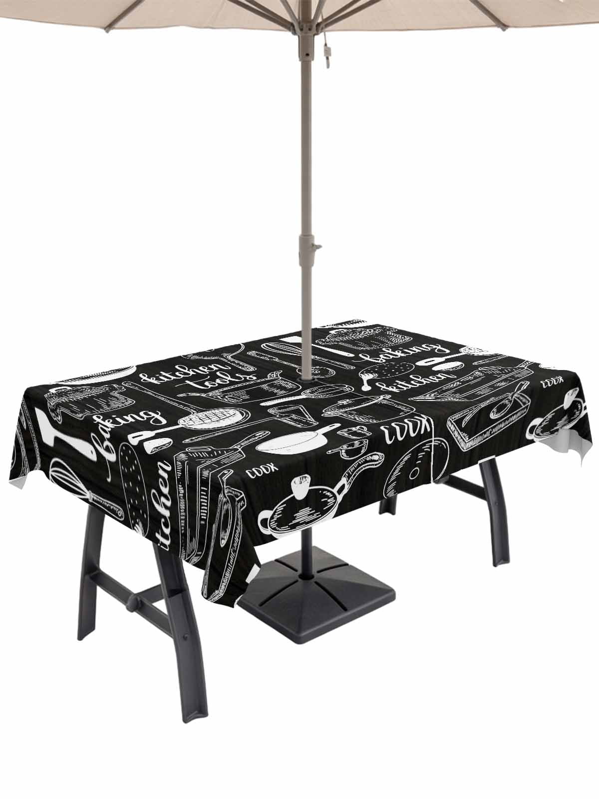 Black Kitchenware Table Cloth Rectangle Outdoor Tablecloth, Modern ...