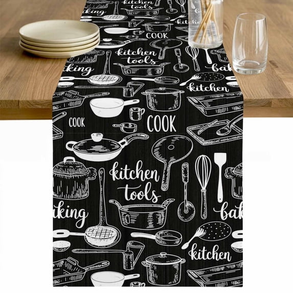 Black Kitchenware Table Runner 36 Inches Long Farmhouse Dress Scarves ...