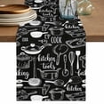 Black Kitchenware Table Runner, Modern Funny Cook Tools Spoons Forks ...