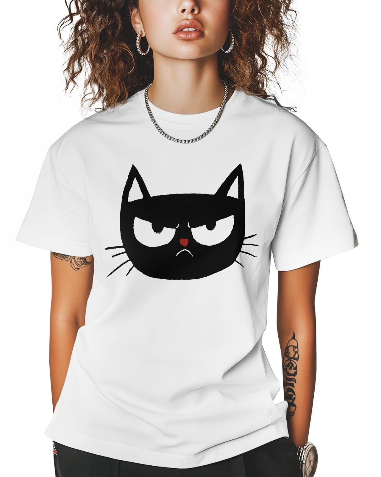 Black Kitten T Shirts for Women Short Sleeve Cotton Crewneck T-Shirt ...