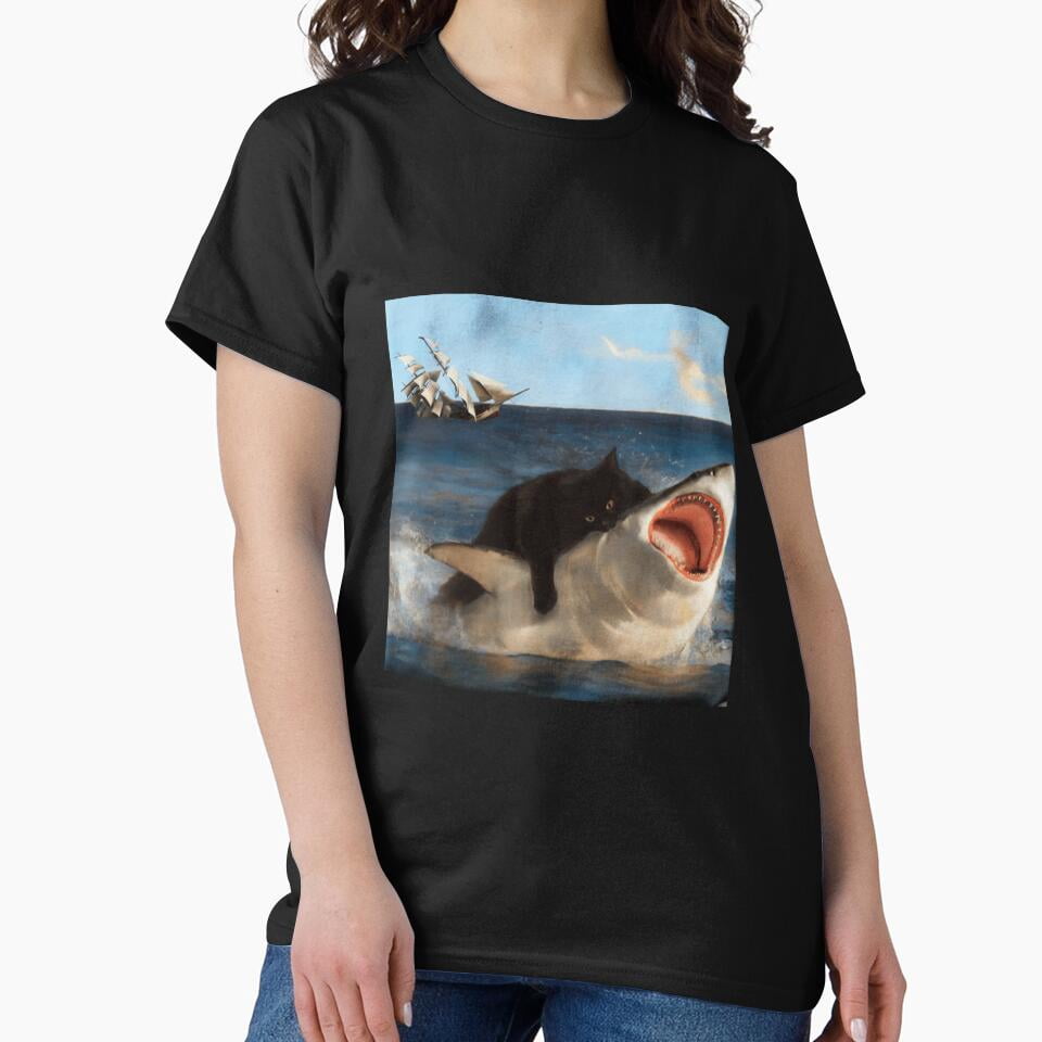 Black Kitty Attacking Great White Shark Nom Nom H6182, for Unisex ...