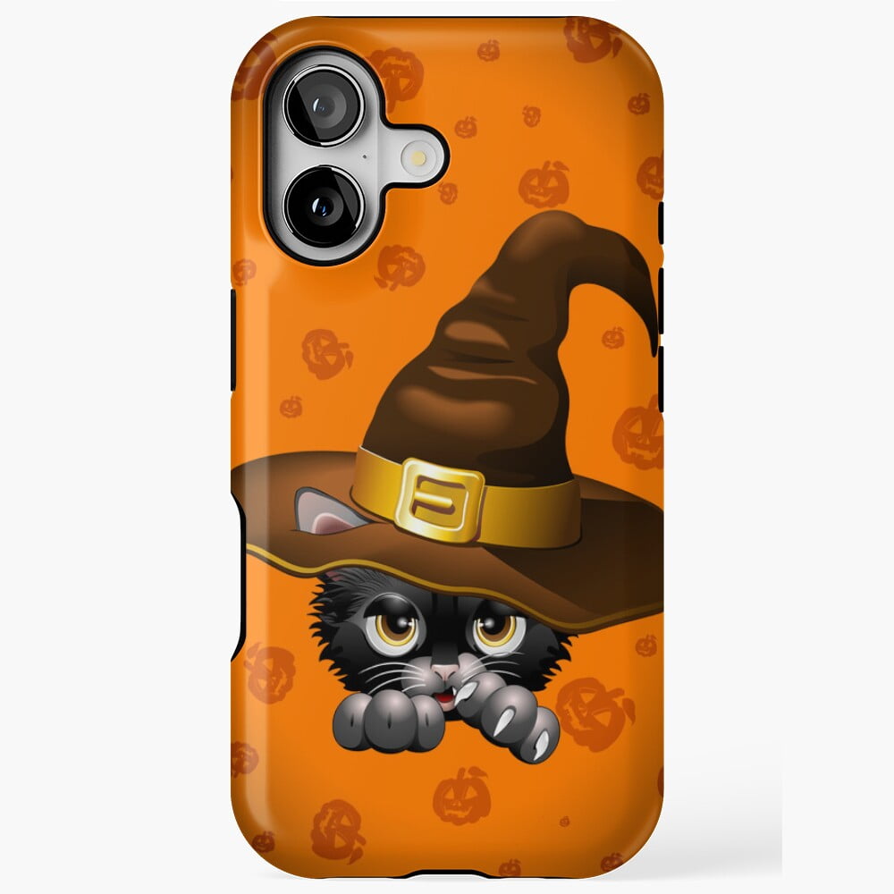 Black Kitty Cartoon with Witch Hat iPhone 17 through 11 Pro Max Phone ...