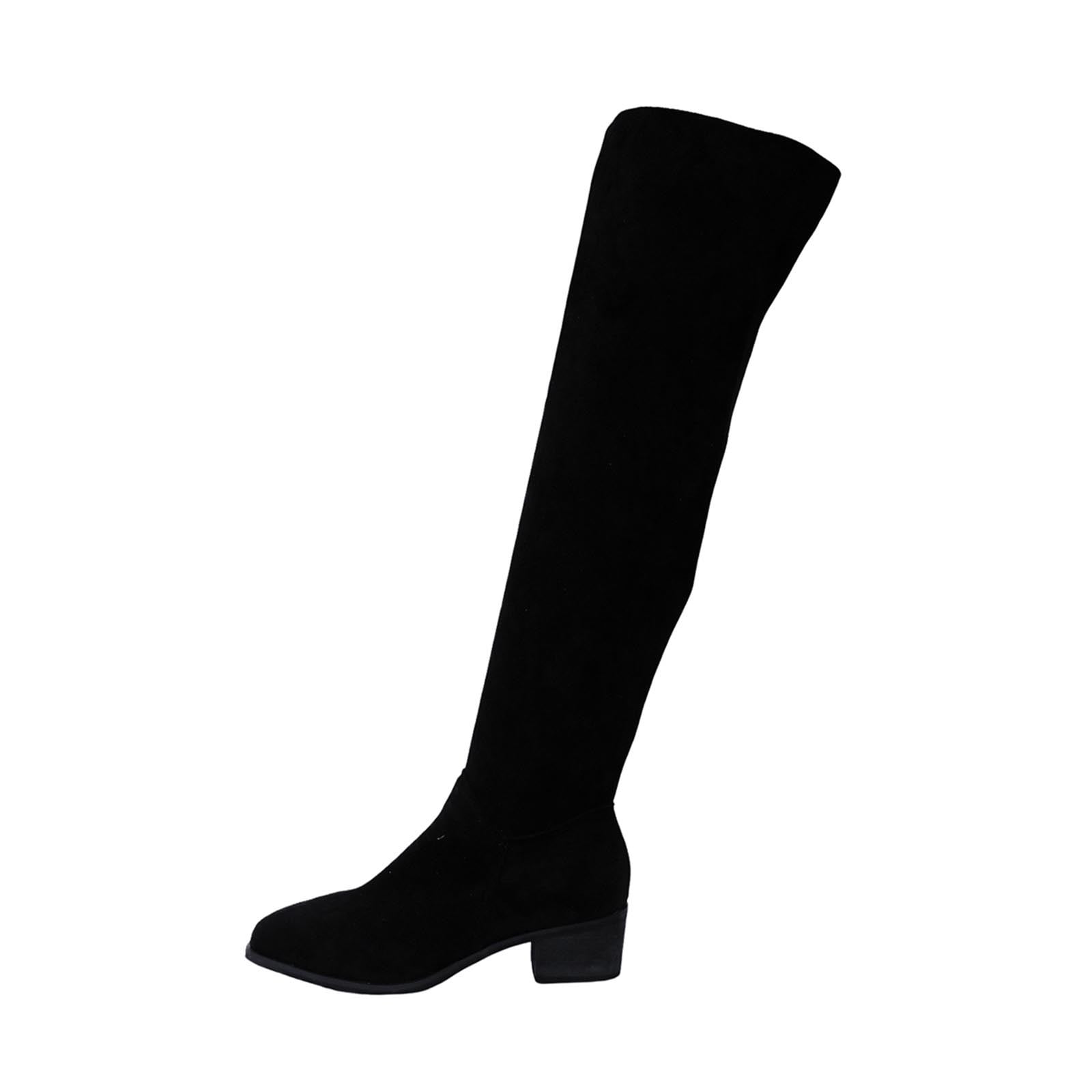 Black Knee High Boots For Women High Heel Round Toe Solid Color ...