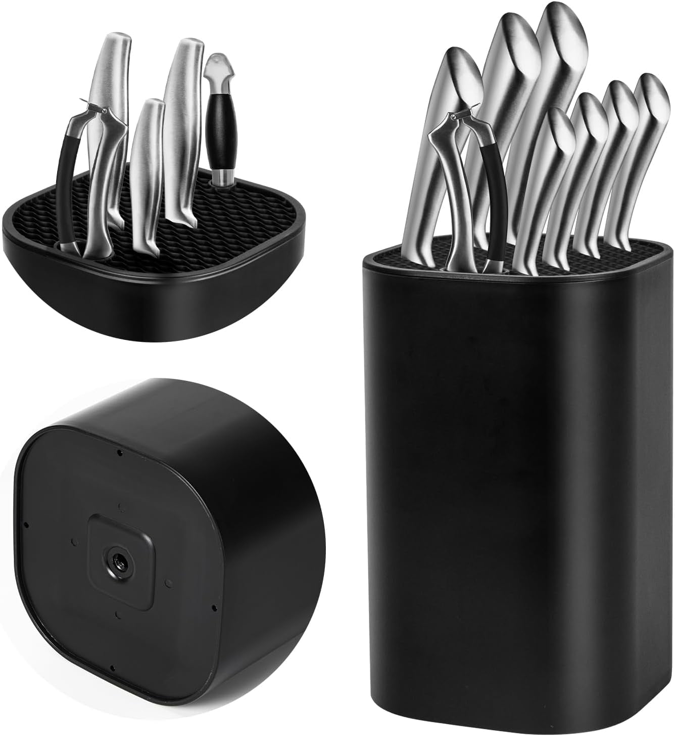 Black Knife Block Without Knives 3 in 1 Universal Square Knife Holder ...