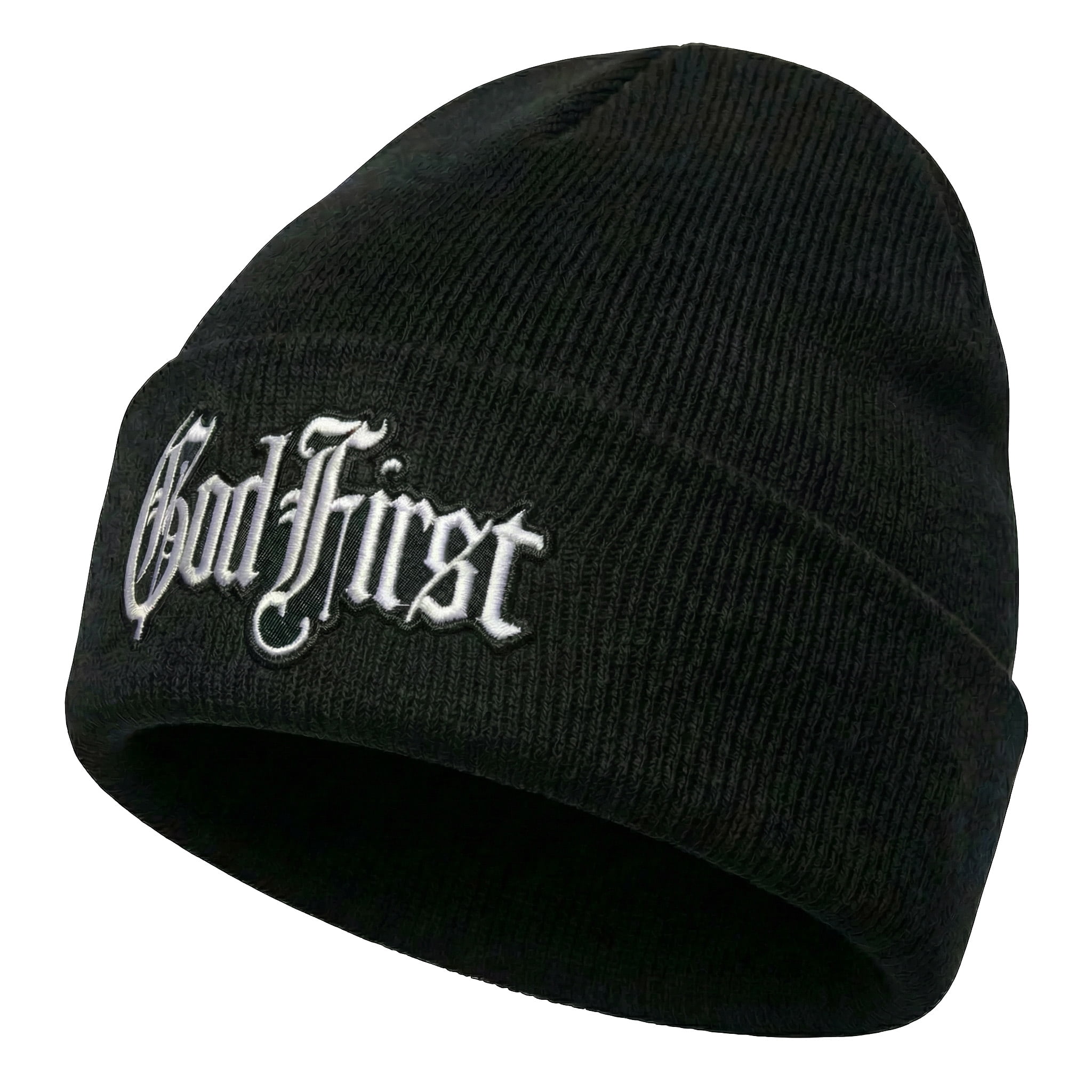 Black Knit Beanie for Men and Women – Cuffed Ribbed Winter Hat with God ...