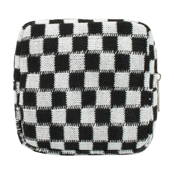 Black Knit Coin Purse Checkerboard Pattern Portable Storage Bag For ...