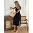Black Knitted Split Hem Midi Dress For Women, Casual Daily Wear Spring ...