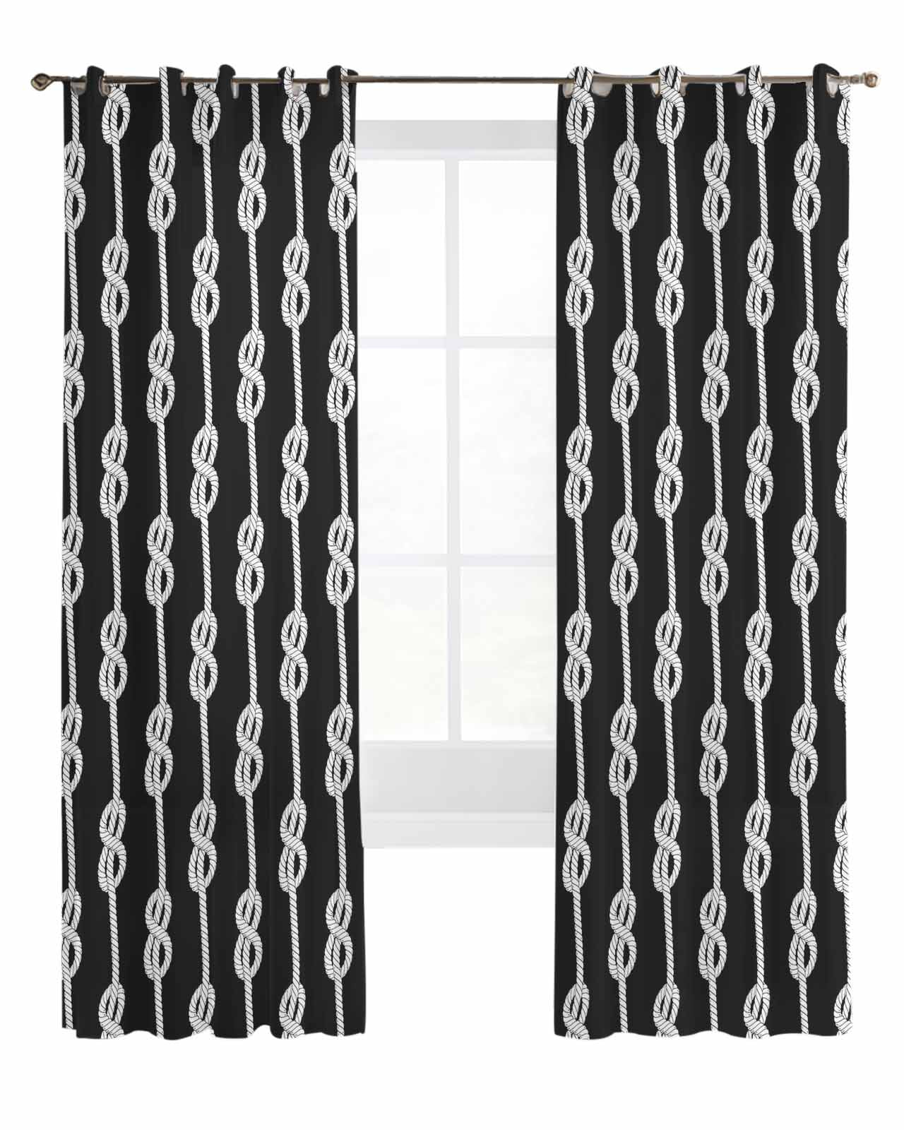 Black Knot Sheer Curtains 72 Inch Length 2 Panels Nautical Striped ...