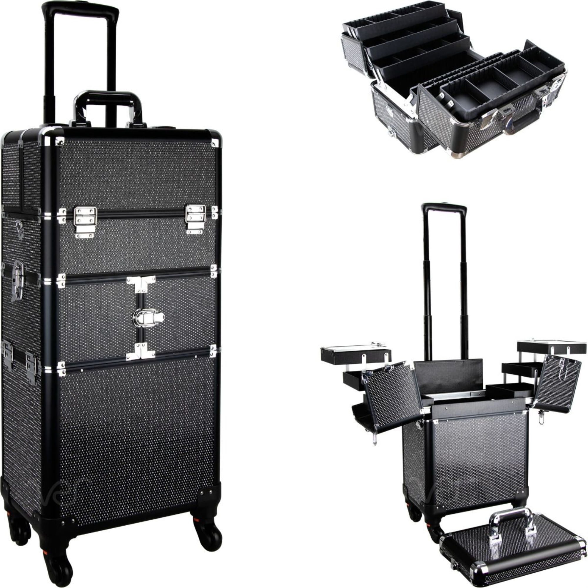 Black Krystal Pattern 3-Tiers Accordion Trays 4-Wheels Professional ...