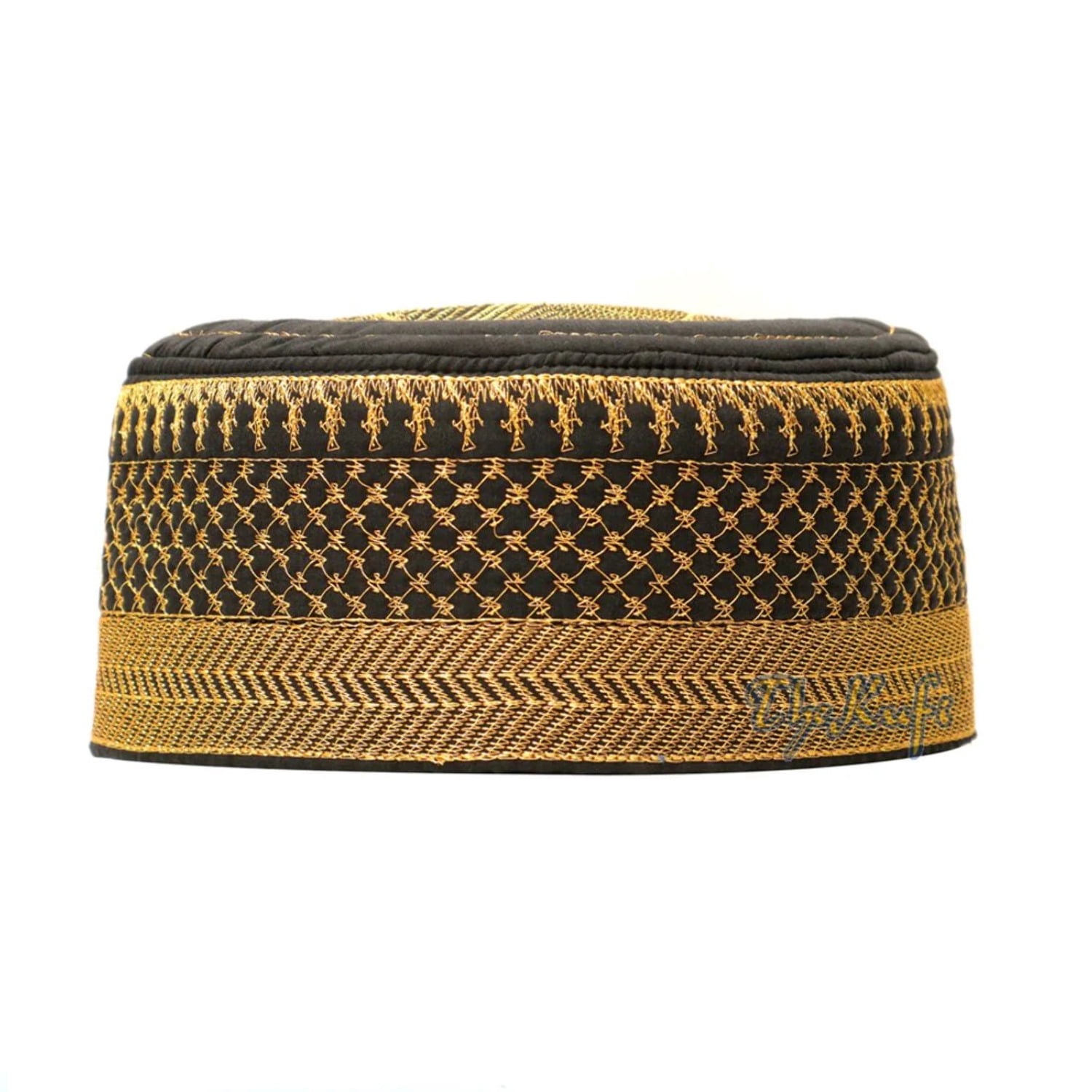 Black Kufi Hat With Gold Embroidery – African-Style Metallic Thread ...