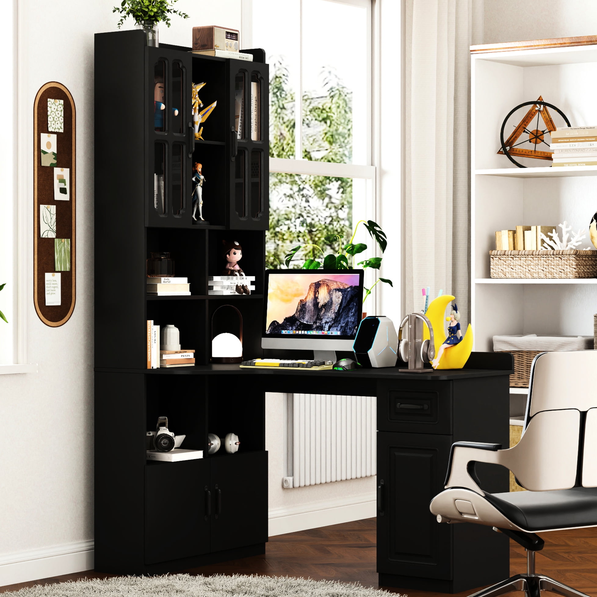 Black L-shaped Desk For Home Office & Study. 21 Design, Spacious Work ...