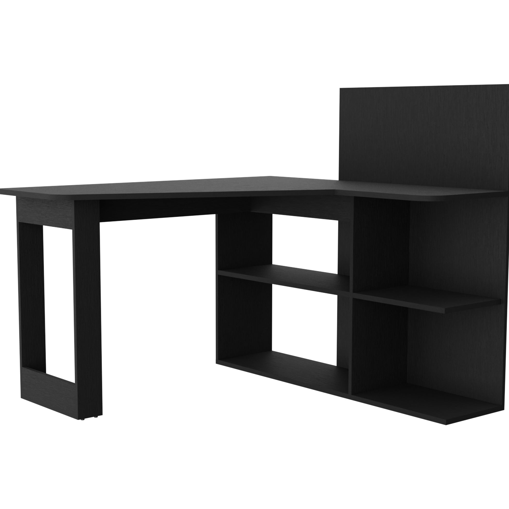 Black L-shaped Office Desk , Extended Workstation With Multiple Shelf ...