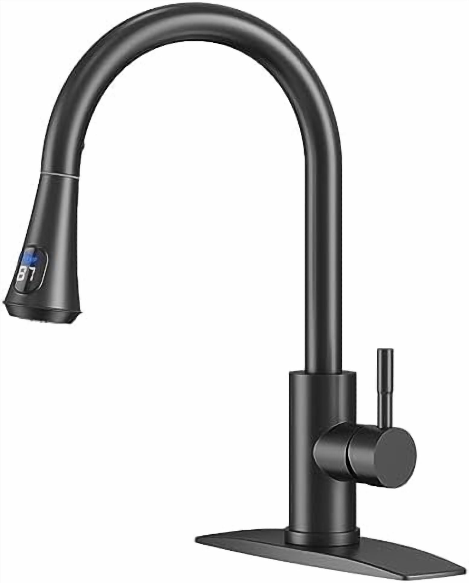 Black LED Kitchen Faucet with Pull Down Sprayer, High Arc Single Handle ...
