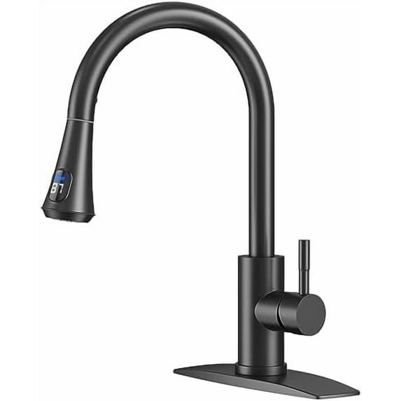 Black LED Kitchen Faucet with Pull Down Sprayer, High Arc Single Handle ...