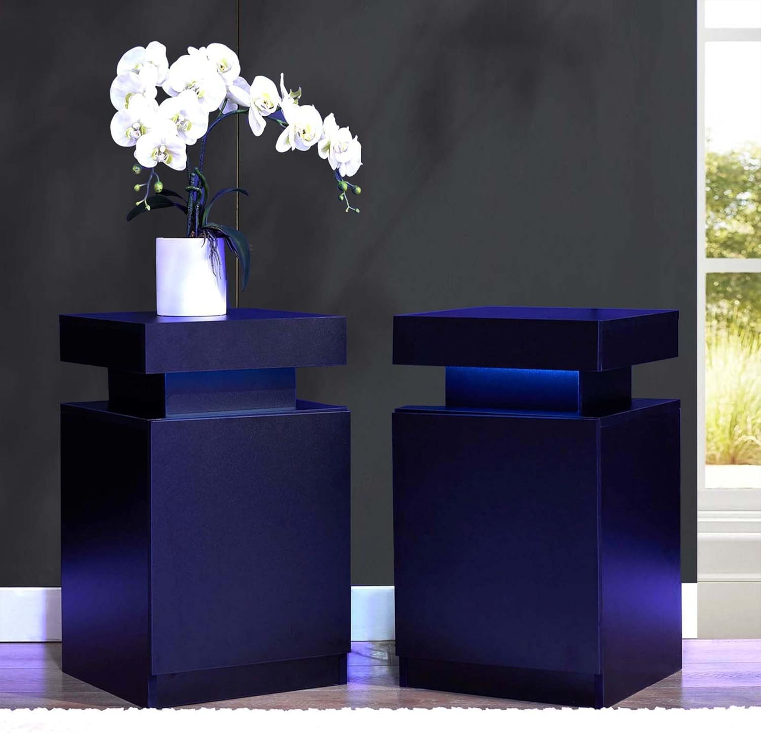 Black LED Nightstand Set of 2, Modern Night Stand with LED Lights ...