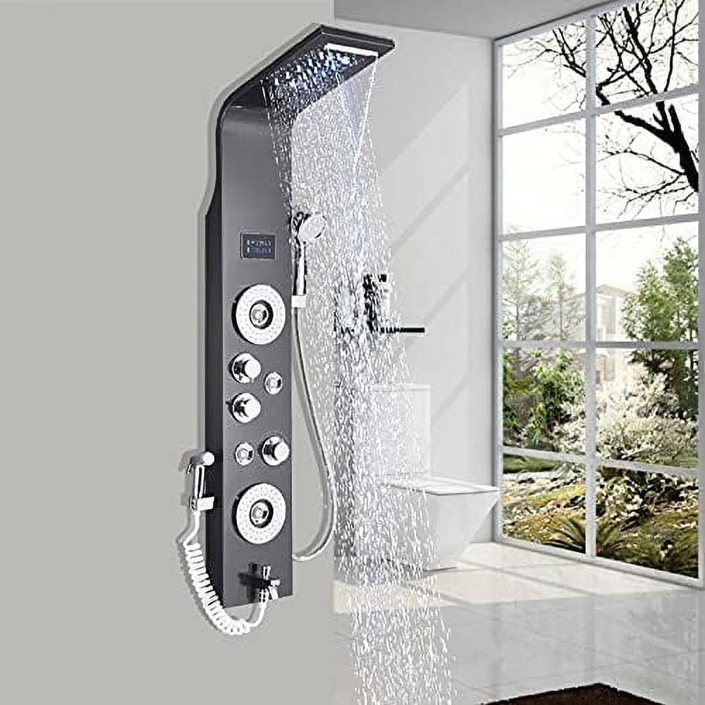 feetron Black LED Shower Panel Tower, Rain & Waterfall, Massage Jets, 5 ...