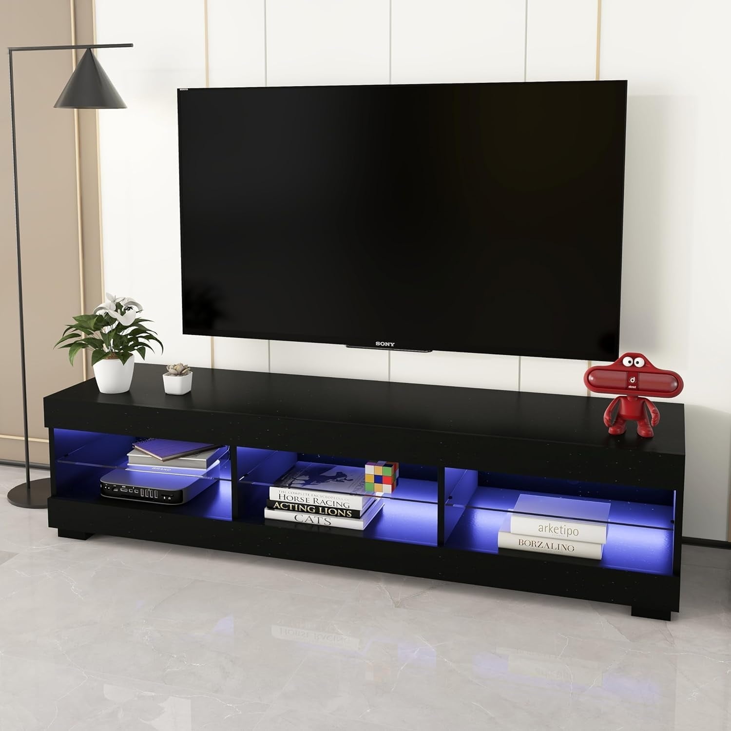 Black LED TV Stand for Up to 60 Inch TV Modern High Gloss Entertainment ...