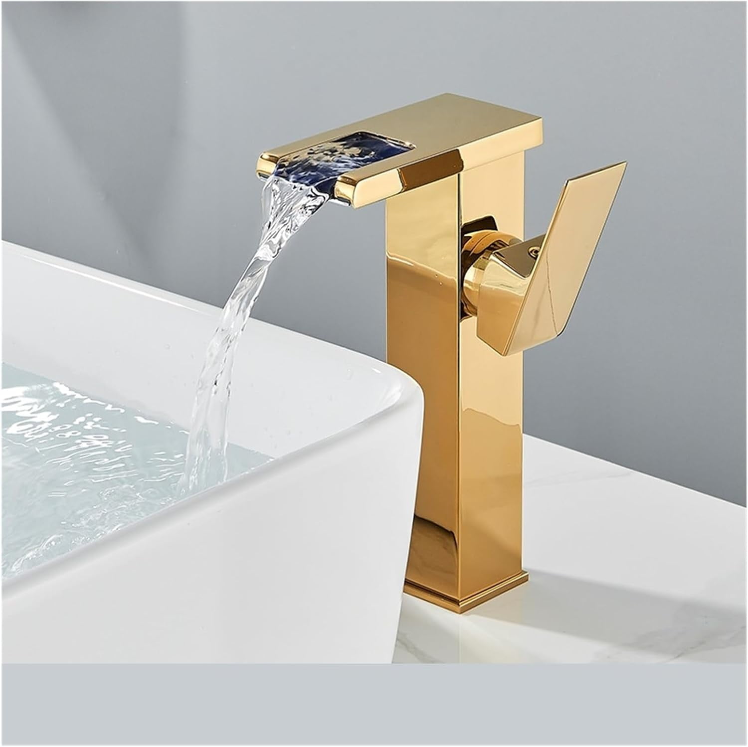 Black LED Waterfall Basin Bathroom Faucet Deck Mounted Hot Cold Water ...