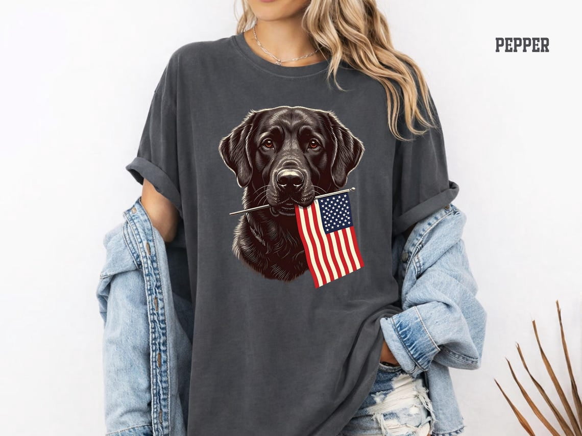 Black Lab American Flag Labrador Dog Lover 4th of July Puppy T-Shirt ...