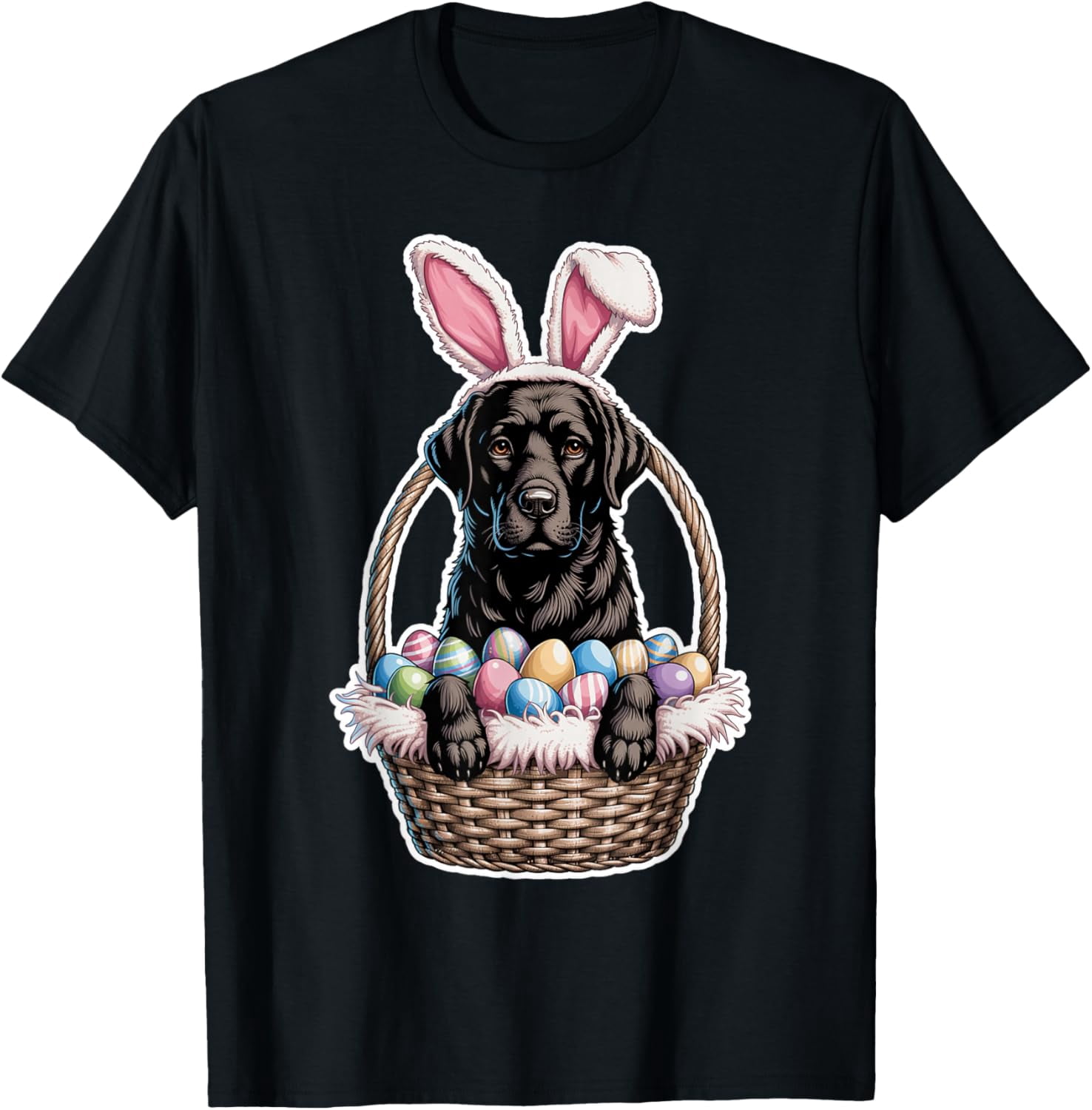 Black Lab Easter Bunny Dog in Basket Funny Labrador Easter T-Shirt ...