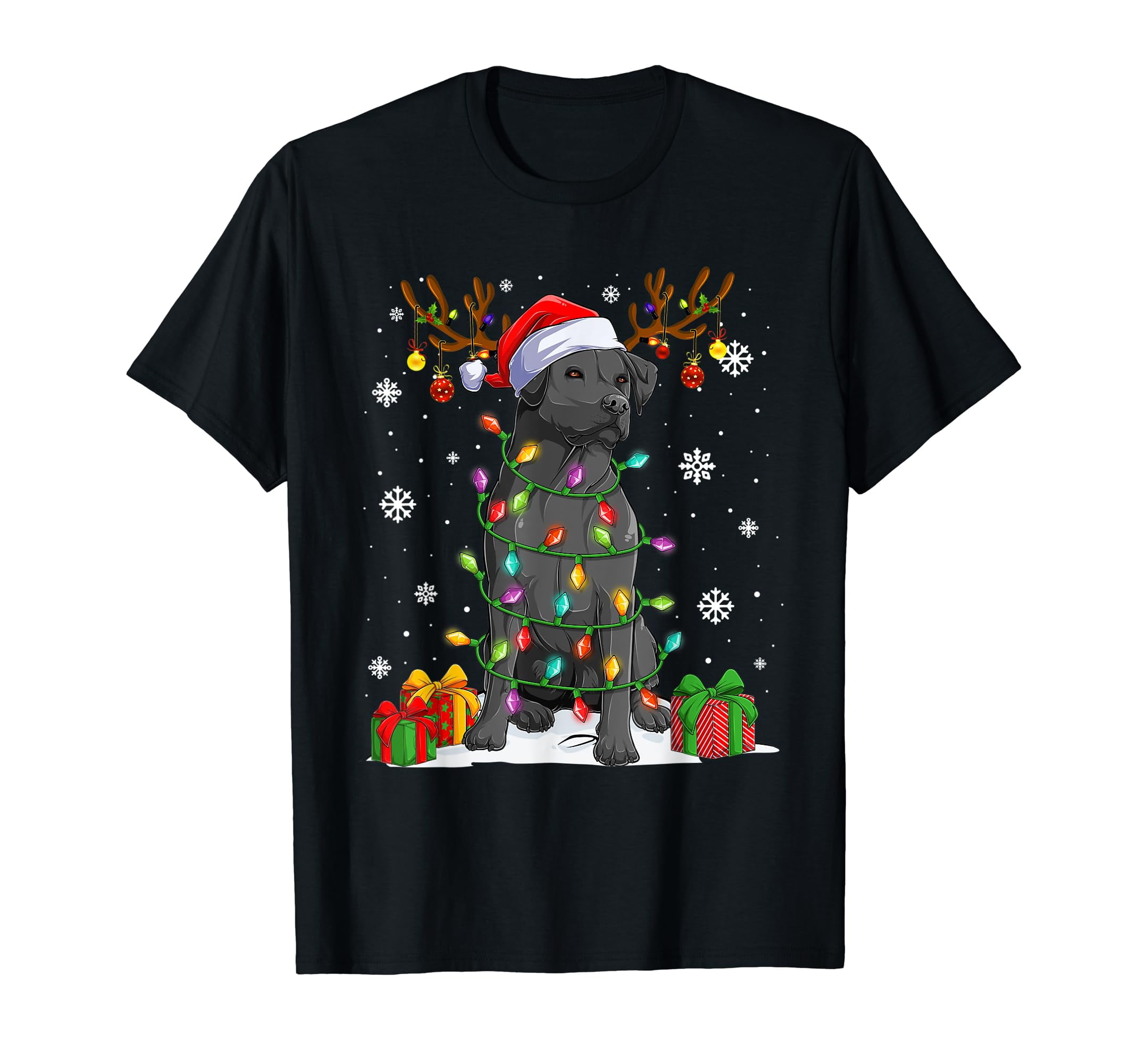 Black Lab Labrador Christmas Tree Light Pajama Dog Xmas Black T-Shirt ...