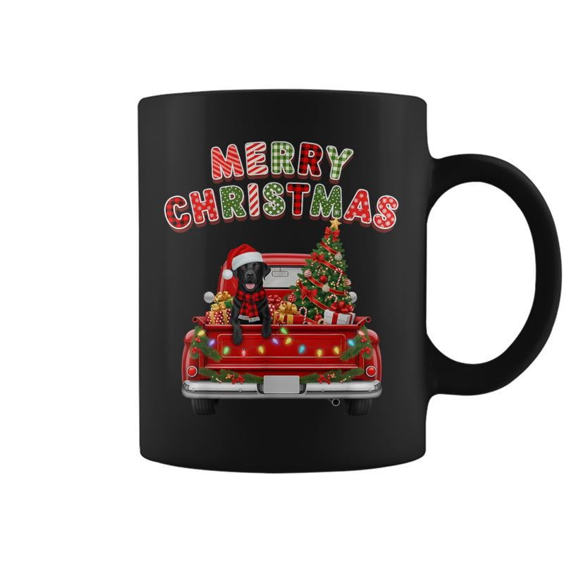 Black Lab Labrador Dog Red Truck Merry Christmas Lights Xmas Coffee ...