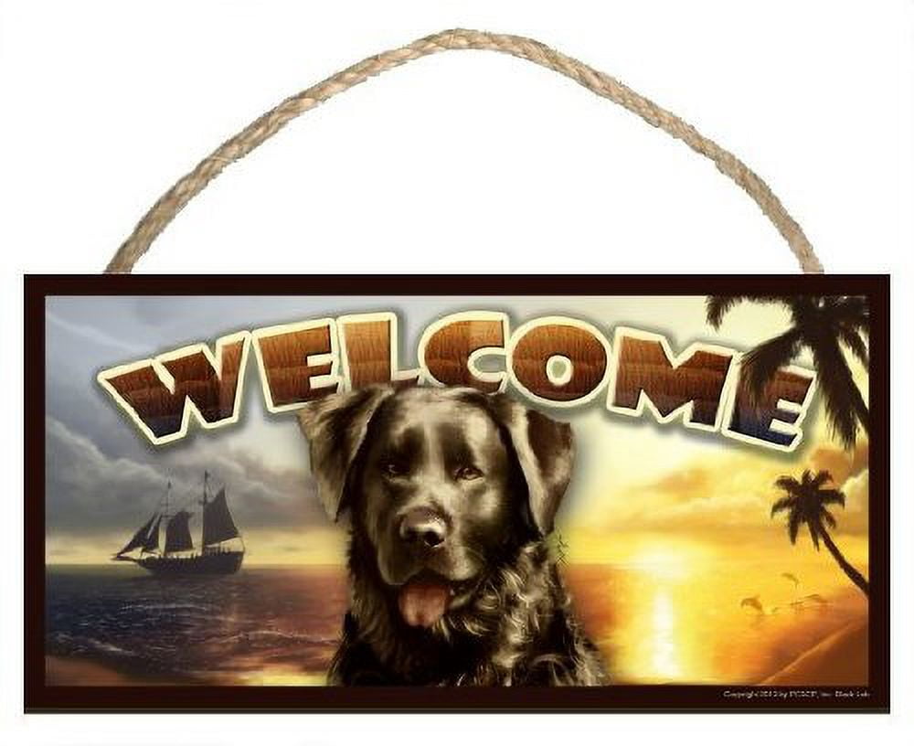 Black Lab (Labrador) Summer Season Welcome Dog Sign / Plaque featuring ...