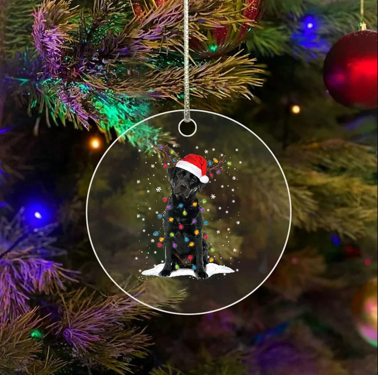Black Lab Labrador Tree Light Dog (1) Ornament, Home Decoration, Circle ...