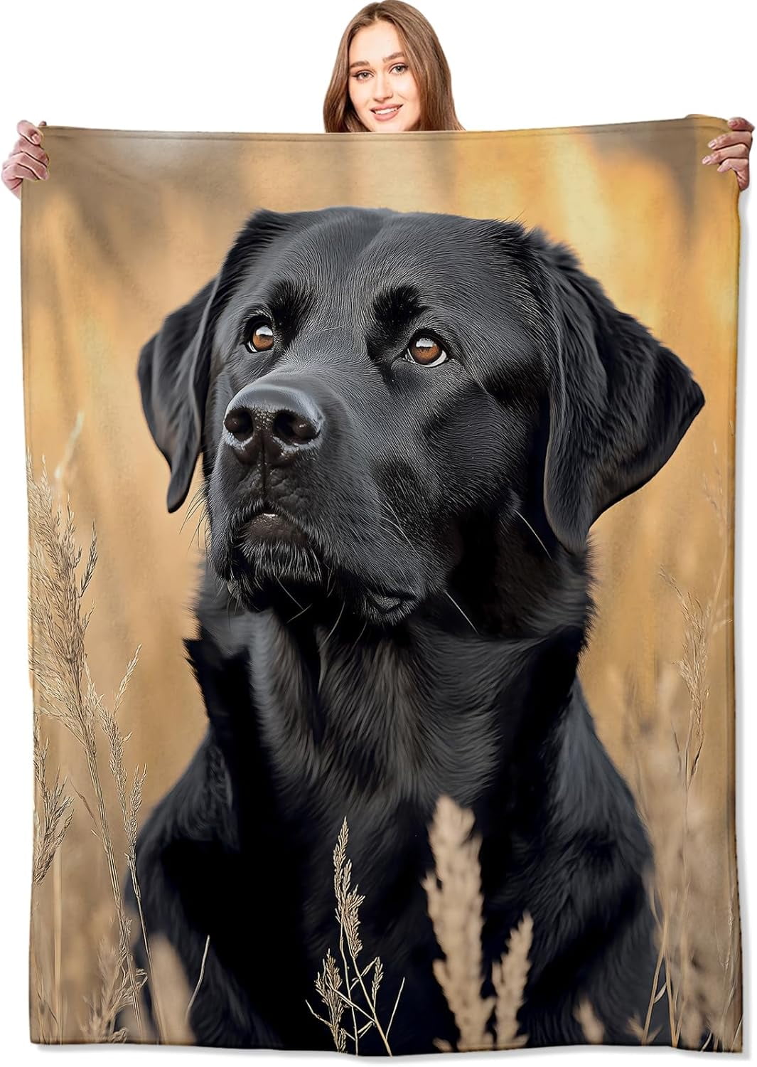 Black Lab Portrait Blanket,60x80in,Stunning Labrador Natural Field ...